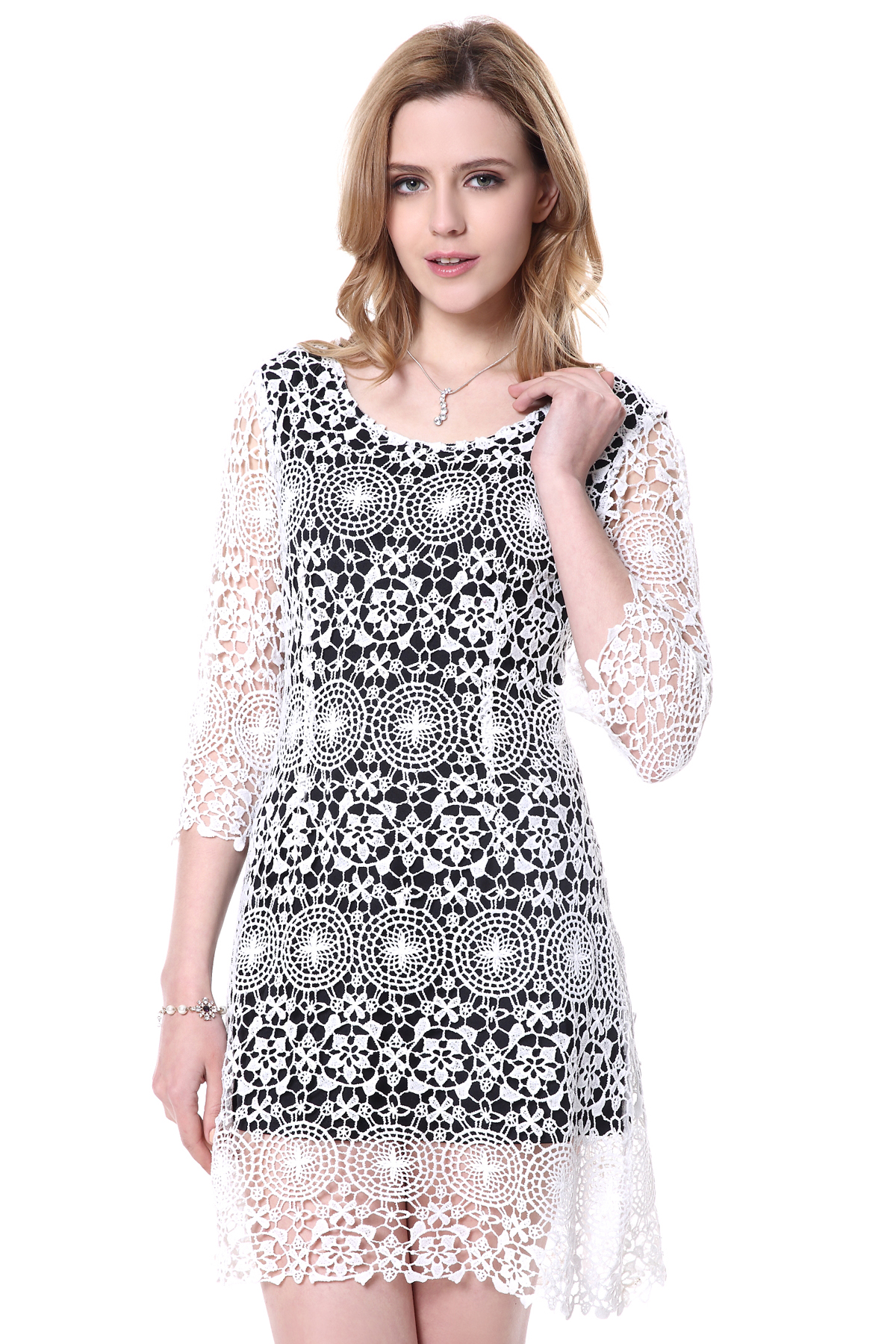 White Lace Crochet Floral Transparent Bodycon Mini Dress on Luulla